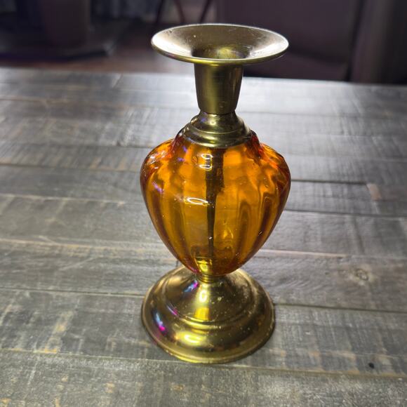 Unbranded | Accents | Vintage Amber Glass Candlestick Antiqued Gold ...
